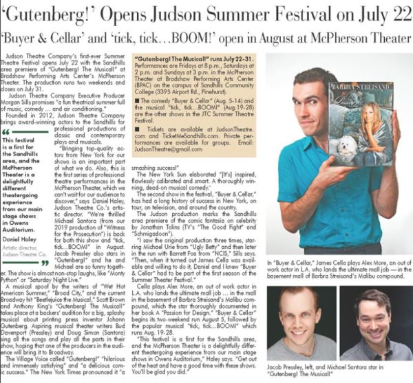 Gutenberg! Opens the Summer Theatre Festival July 22 - Judson Theatre Company
